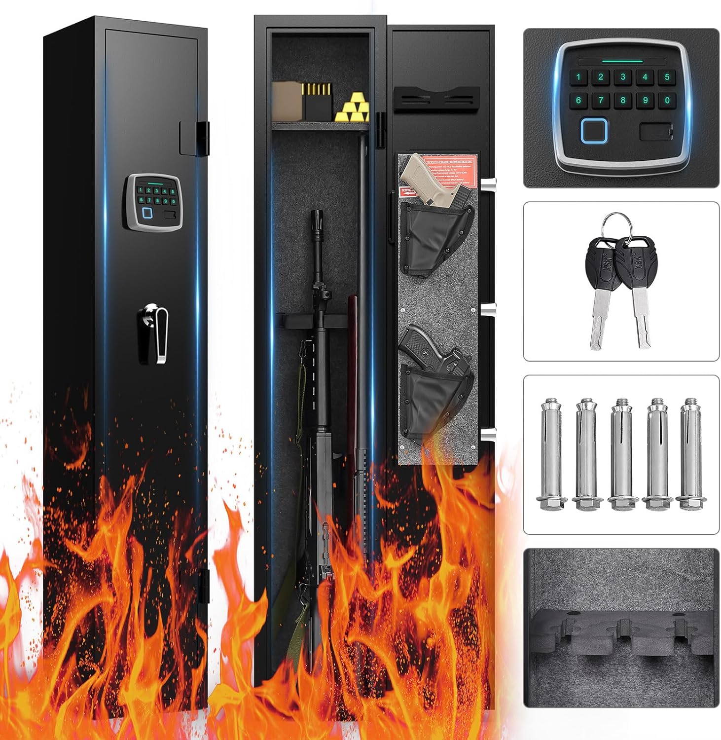 2-3 Rifles Gun Safe, Biometric Gun Safe for Rifle Shotgun Firearm, Gun ...