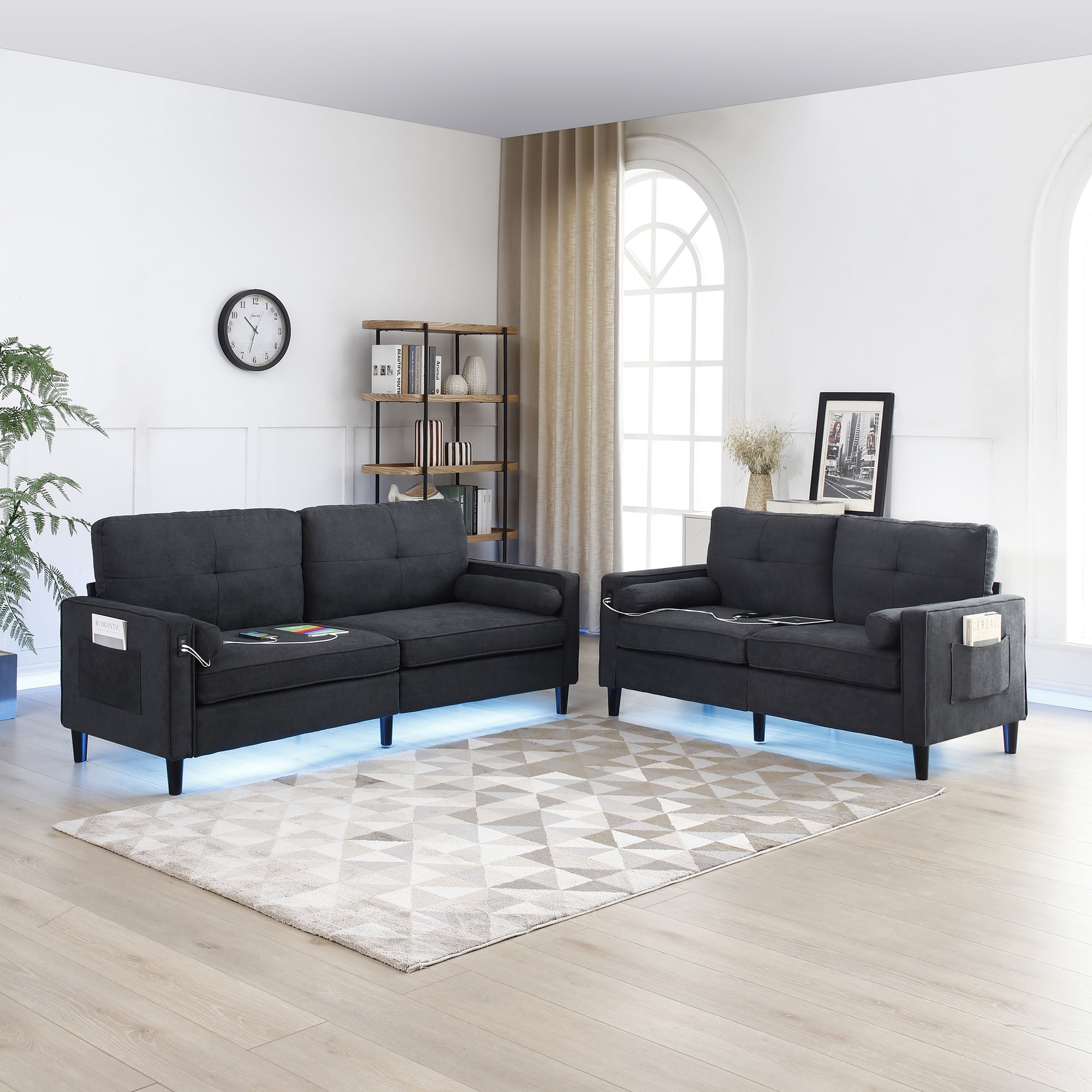 2+3 Seat Livingroom Furniture Sofa Set, Modern Linen Sofa Couch and ...