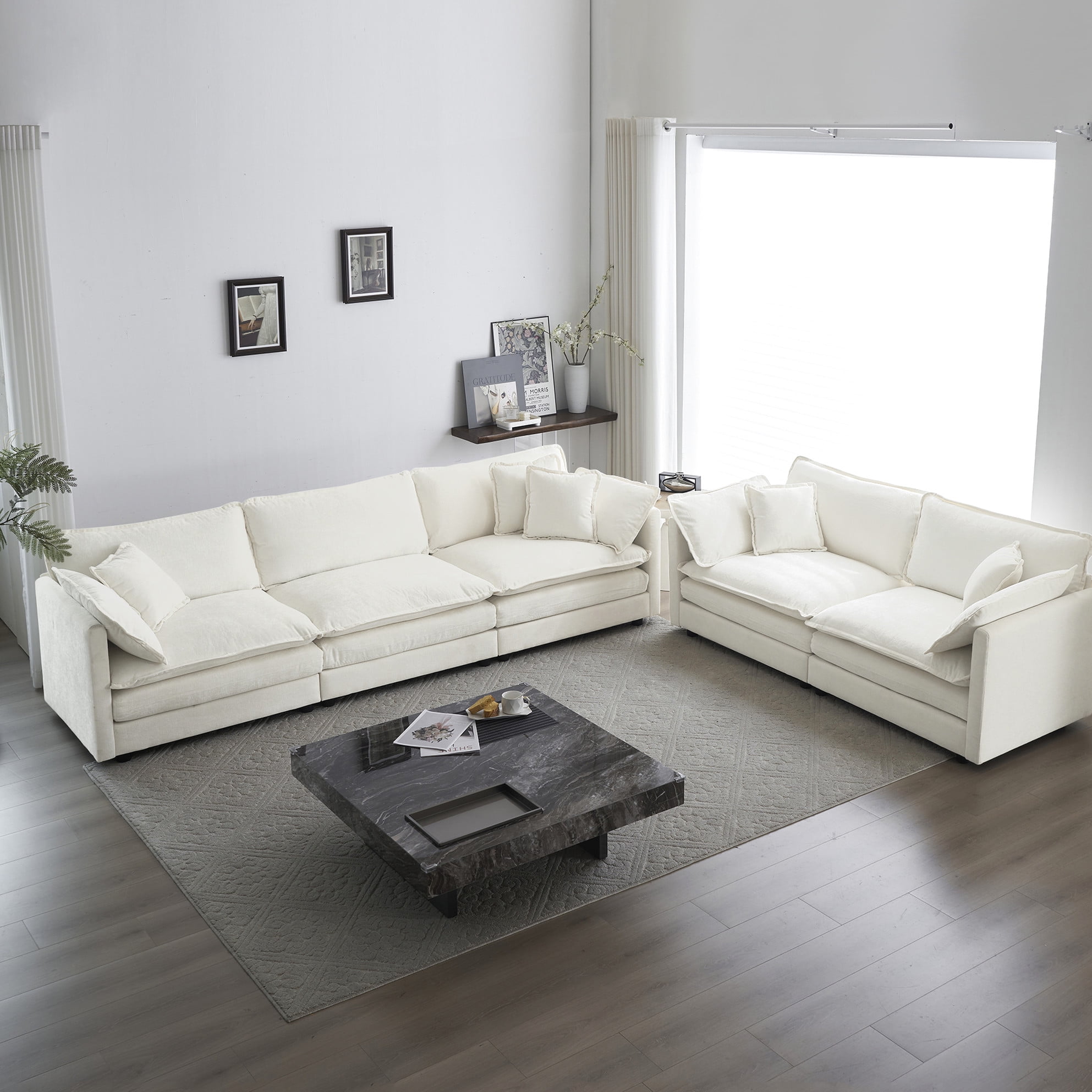 2+3 Seater White Chenille Furniture - High Breathable, Comfortable ...