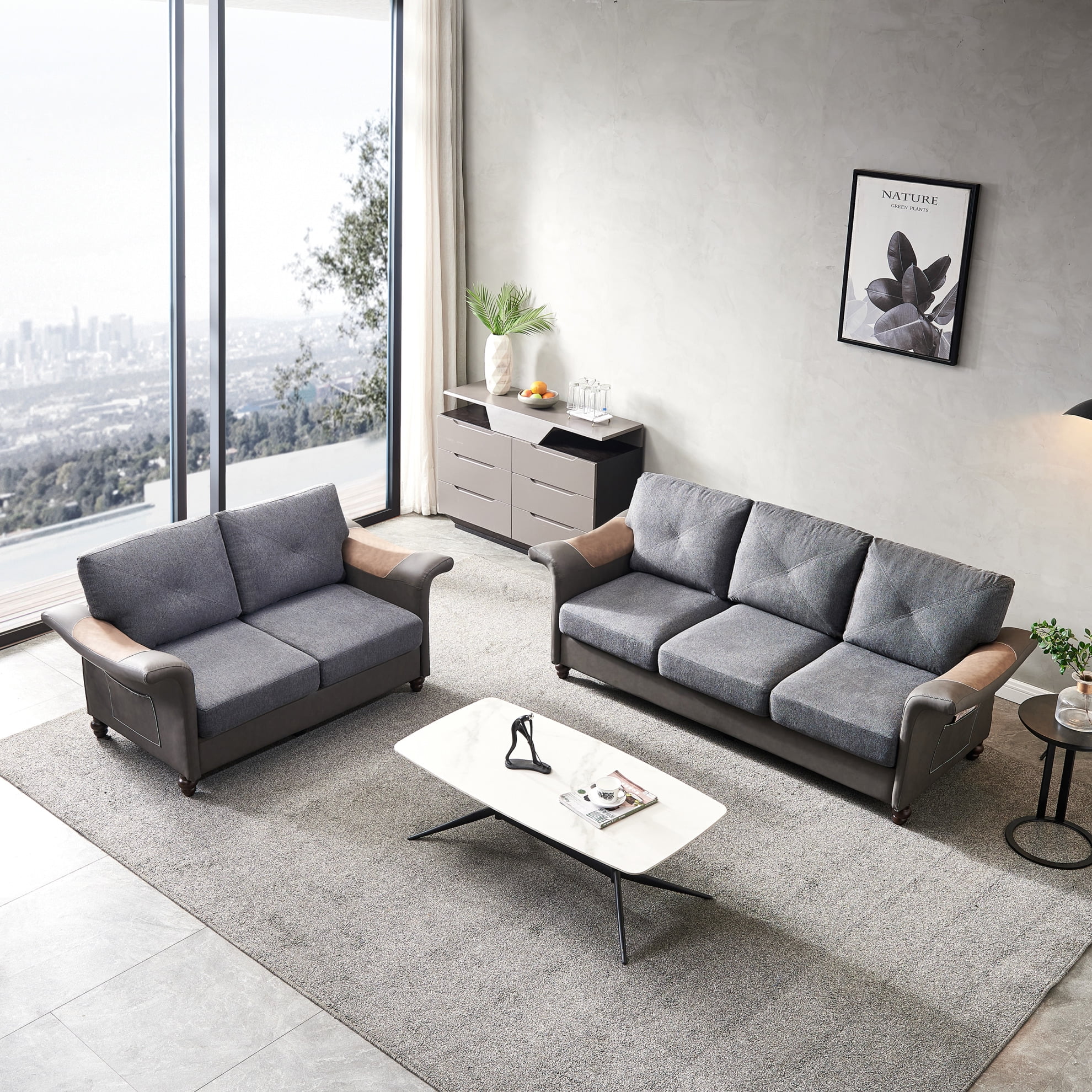 2+3 Sectional Loveseat Sofa with Removable Storage Boxes and Side ...