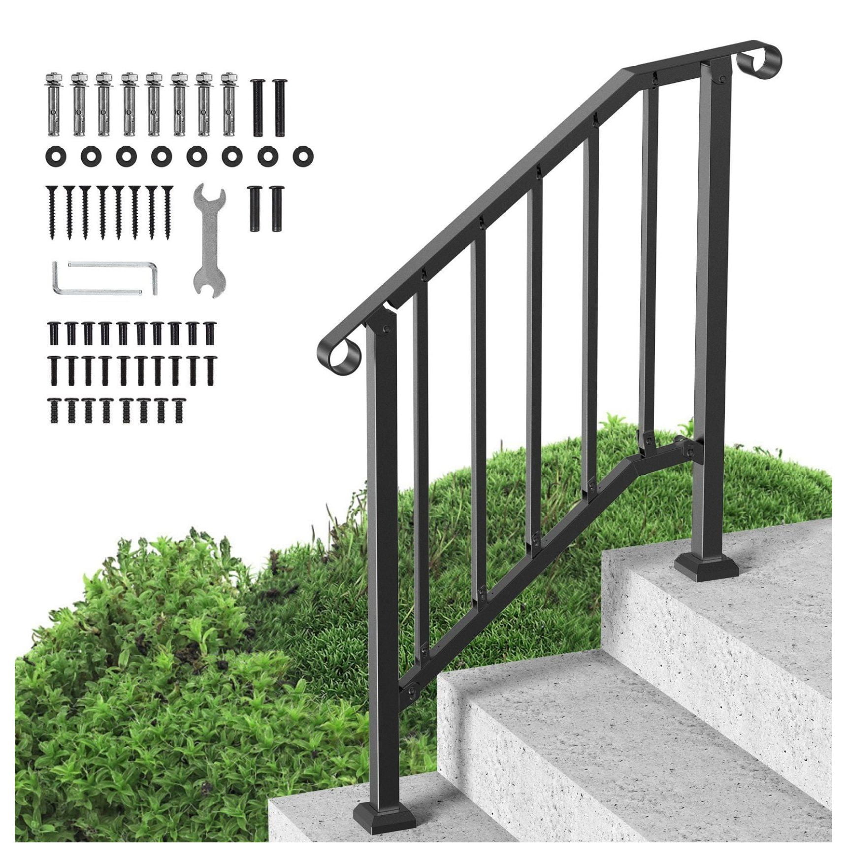 2-3 Step Handrails for Outdoor for Seniors Porch Deck Black Arch ...