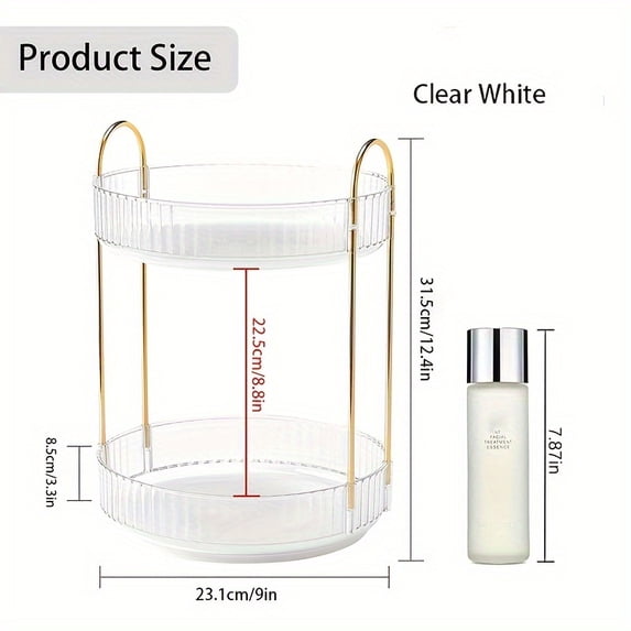 2/3-Tier 360° Rotating Makeup Organizer with Golden Accents, High ...