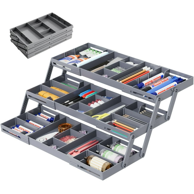 OUNAN Multi Level Smart Drawer Organizer – 3 Tier Expandable Drawer ...