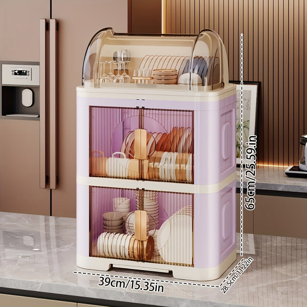 2/3-Tier Foldable Dish Rack with Lid - Space-Saving Dustproof Kitchen ...