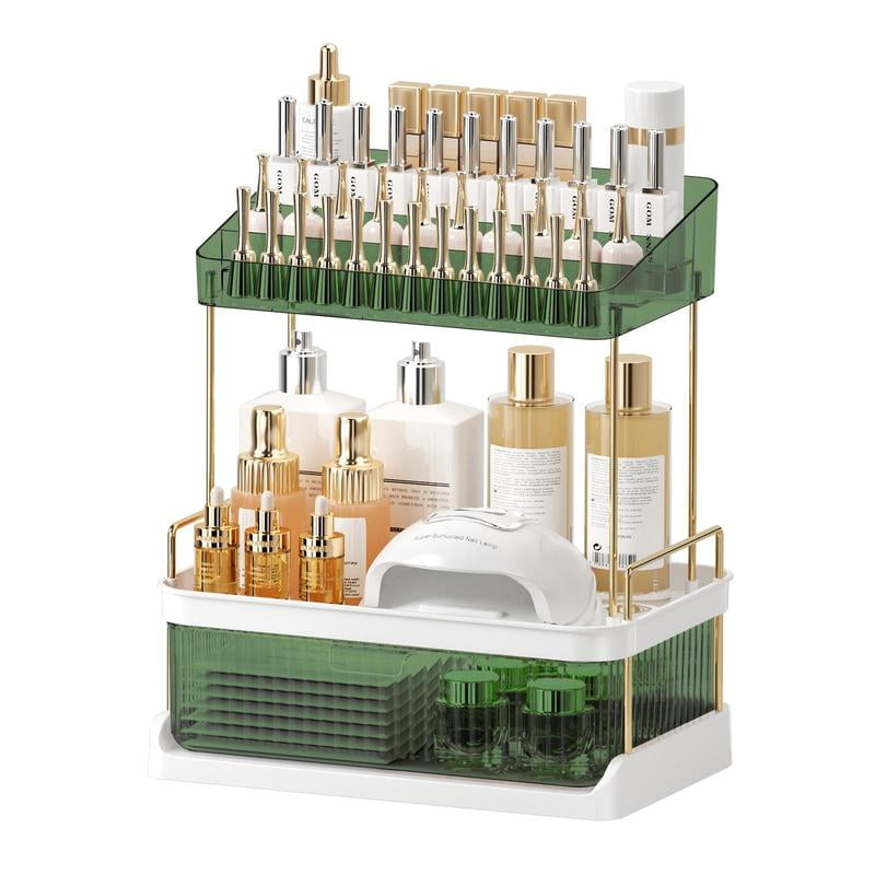2-3 Tier Makeup Organizer with Compartments, Large Drawer Multipurpose ...