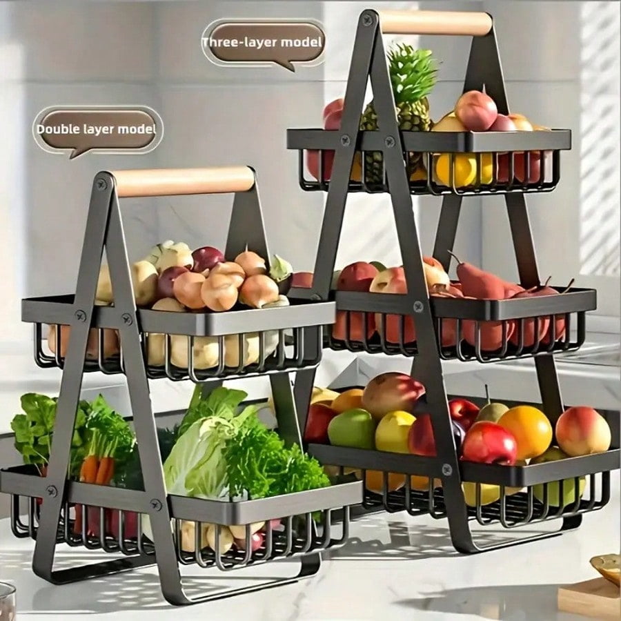 "2/3-Tier Metal Fruit Basket – Portable Countertop Organizer ...