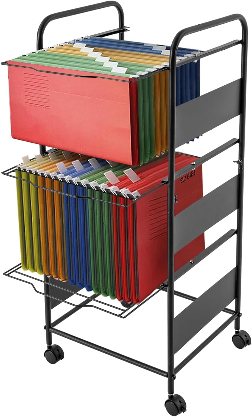 2/3-Tier Metal Rolling File Cart with Wheels for Letter Legal Size ...