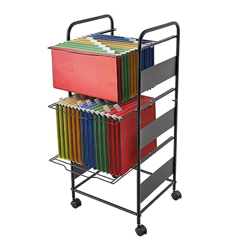 2/3-Tier Metal Rolling File Cart with Wheels for Letter Legal Size ...