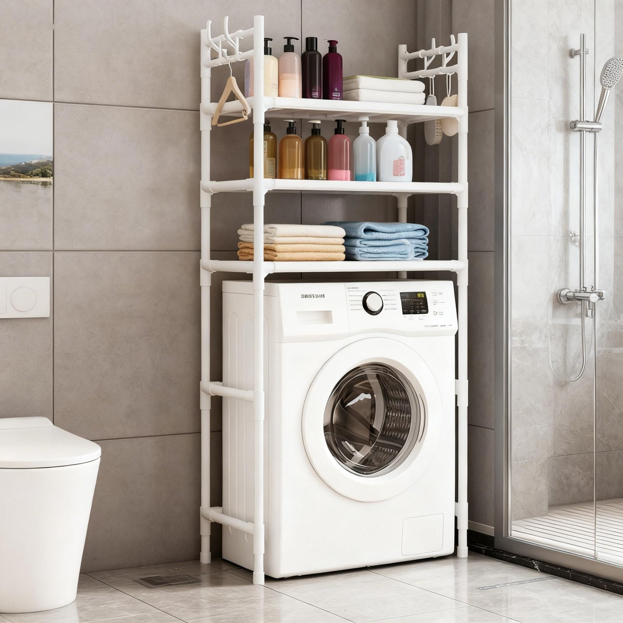 2/3-Tier Over Washer Shelf, Freestanding Laundry Shelf for Over Washer ...