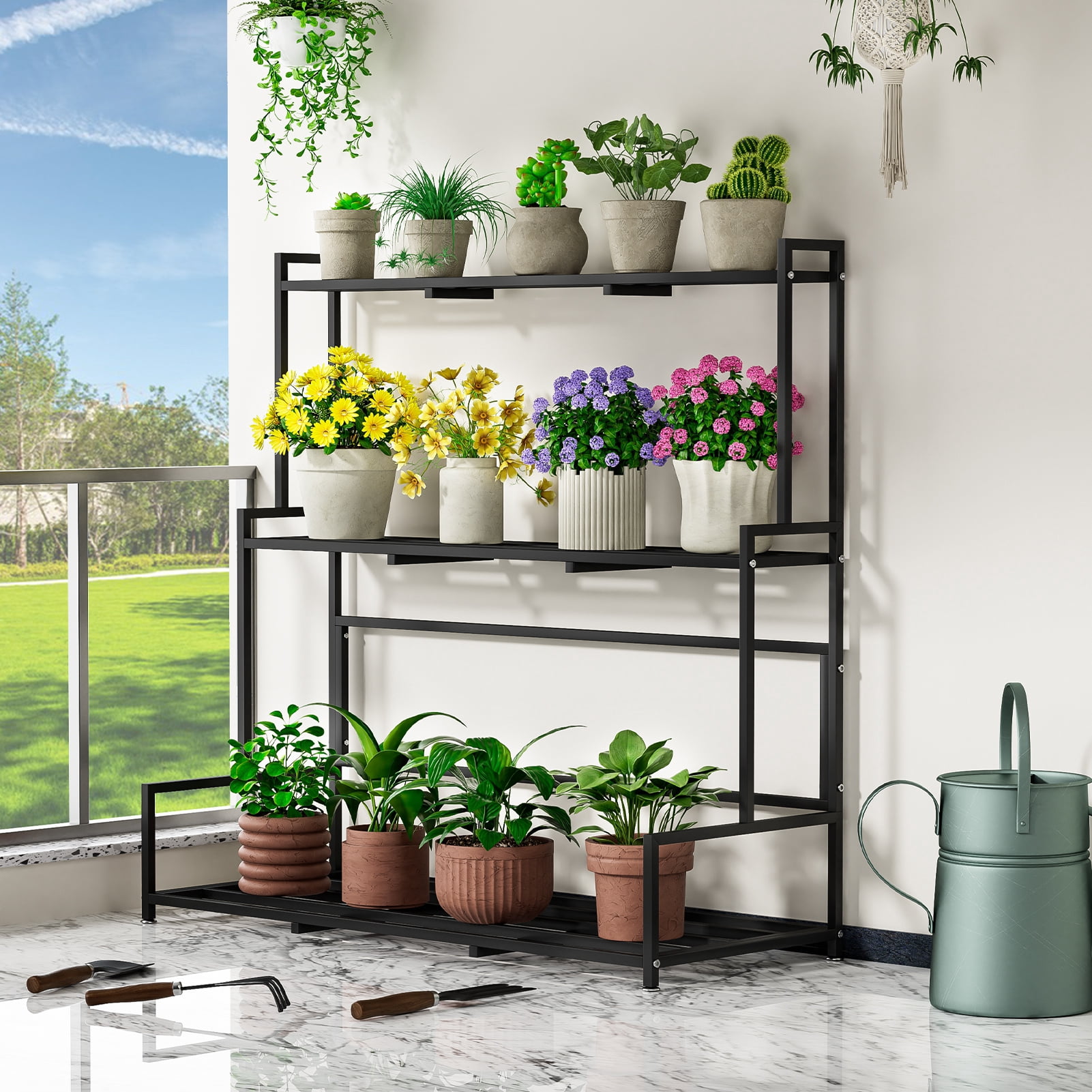 2/3 Tiers Stair Style Metal Plant Stand, Indoor Outdoor Plant Stand ...