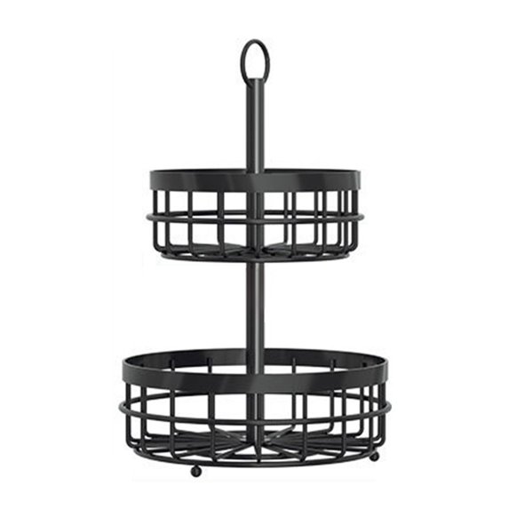 2/3 Tiers Wrought Iron Fruit Basket Stand - Lift-Up Handles, Double ...