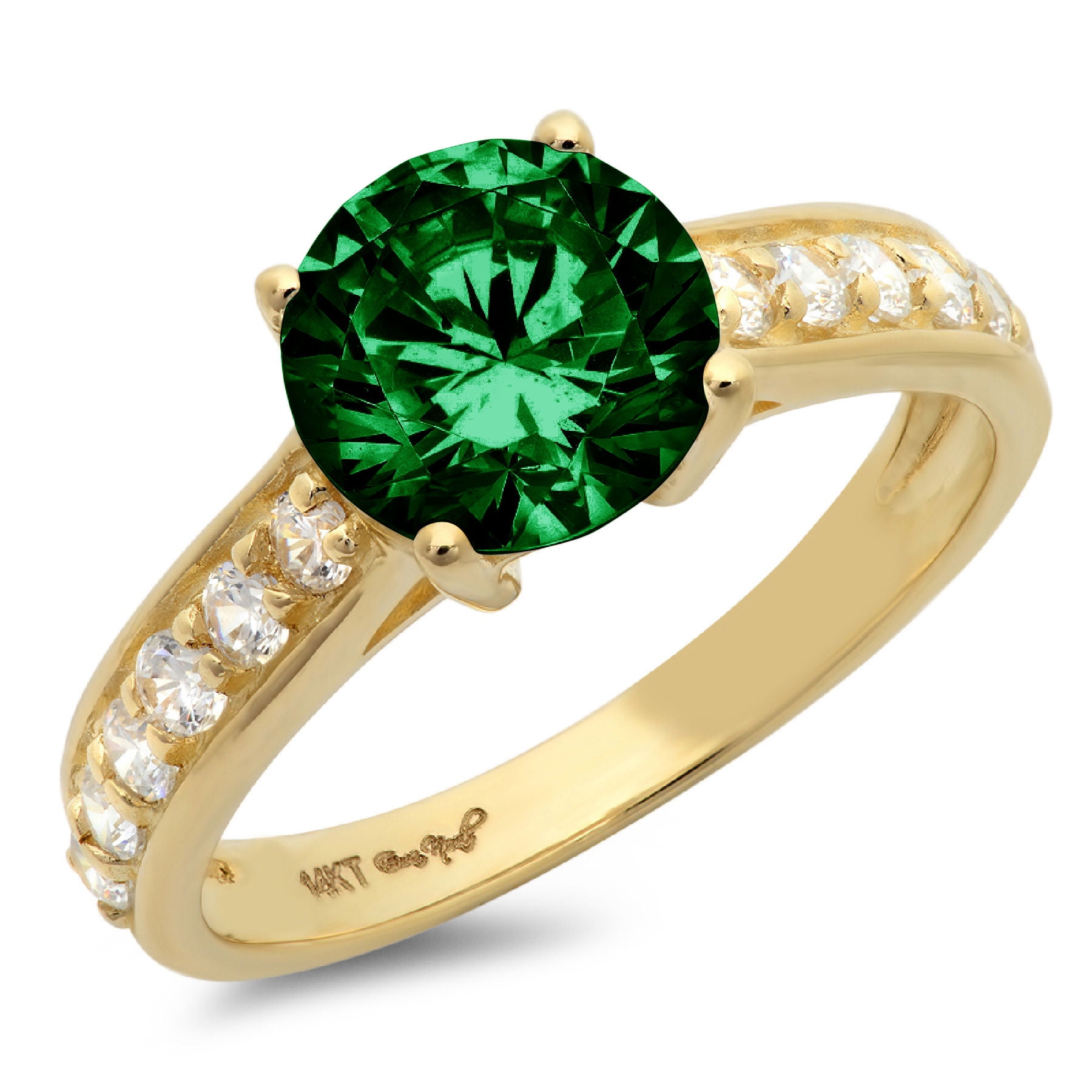 2.3 ct Round Cut Simulated Emerald Solitaire with Simulated Diamond ...