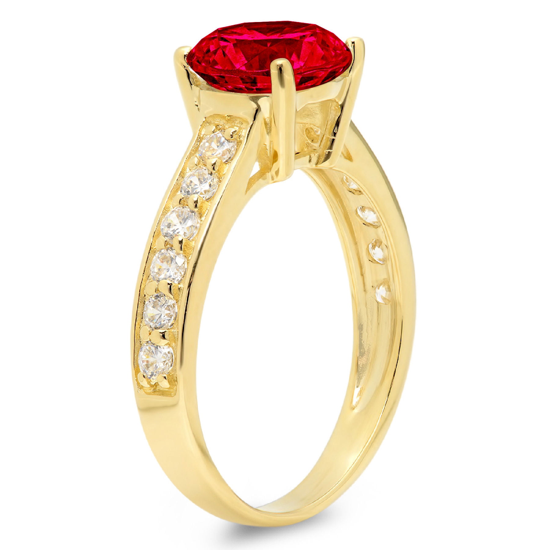 2.3 ct Round Cut Simulated Ruby Solitaire with Accents Engagement Ring ...