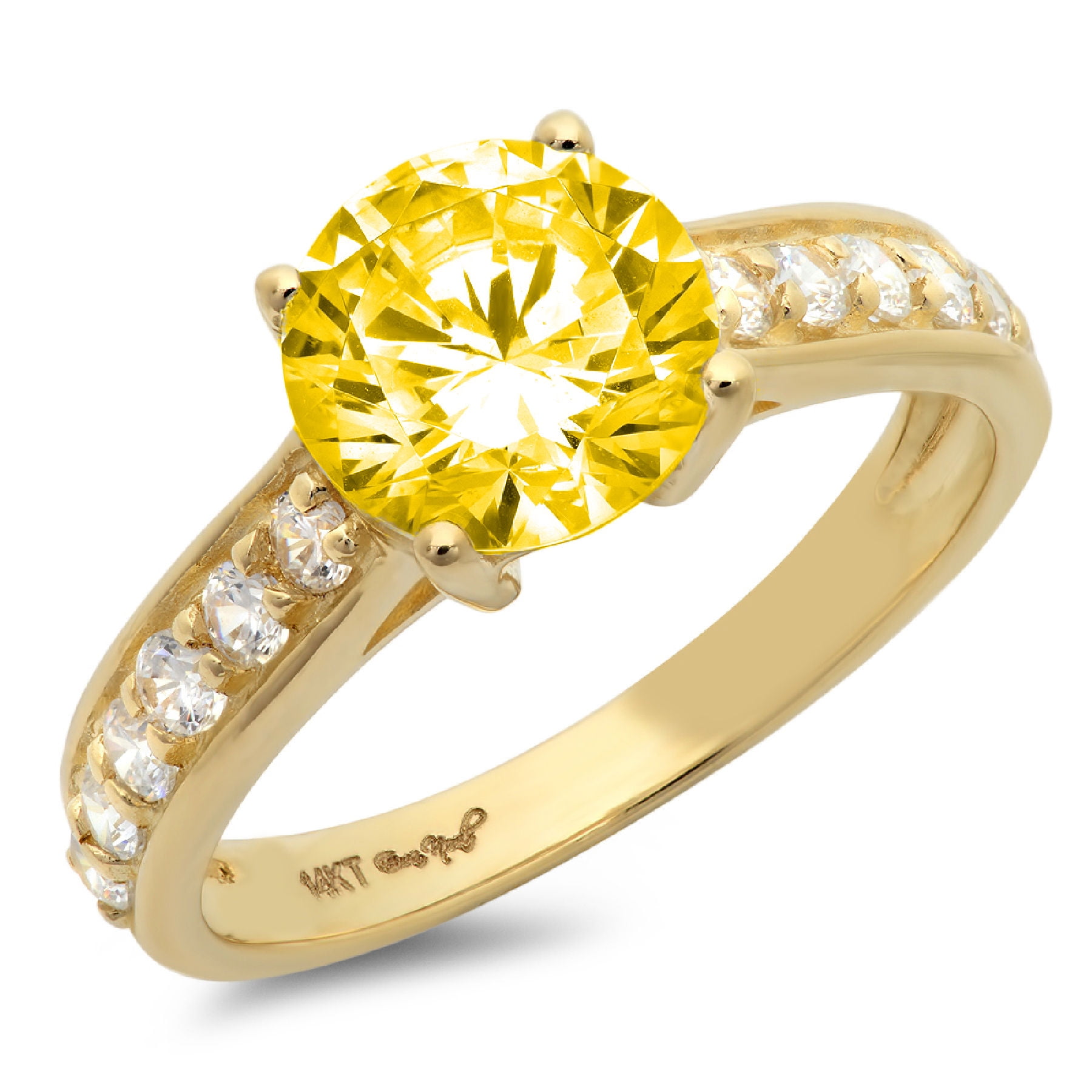 2.3 ct Round Cut Simulated Yellow Diamond Solitaire with Simulated ...