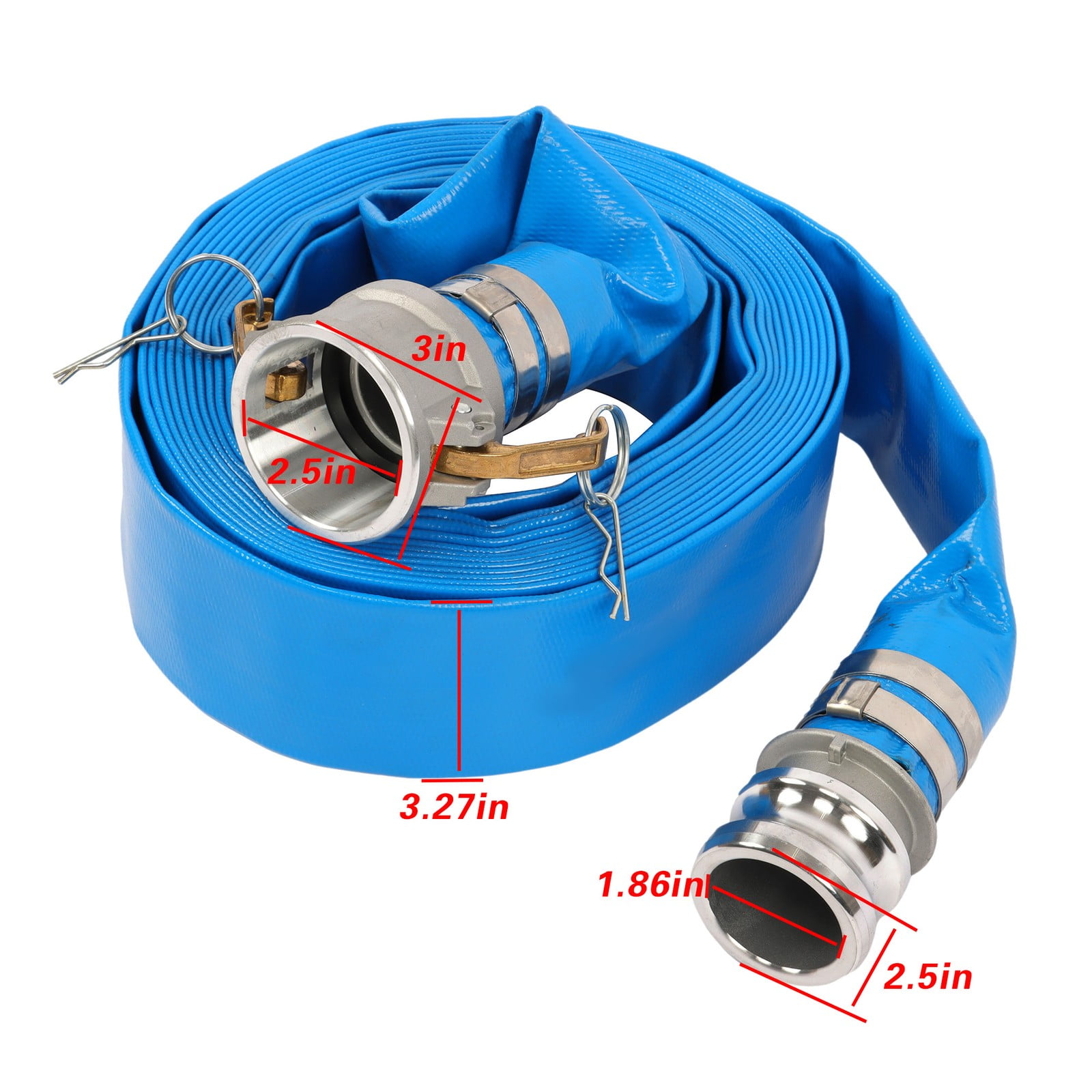 2"/3" x 25/50/100 Feet Lay Flat Water Pump Discharge Hose With Aluminum ...
