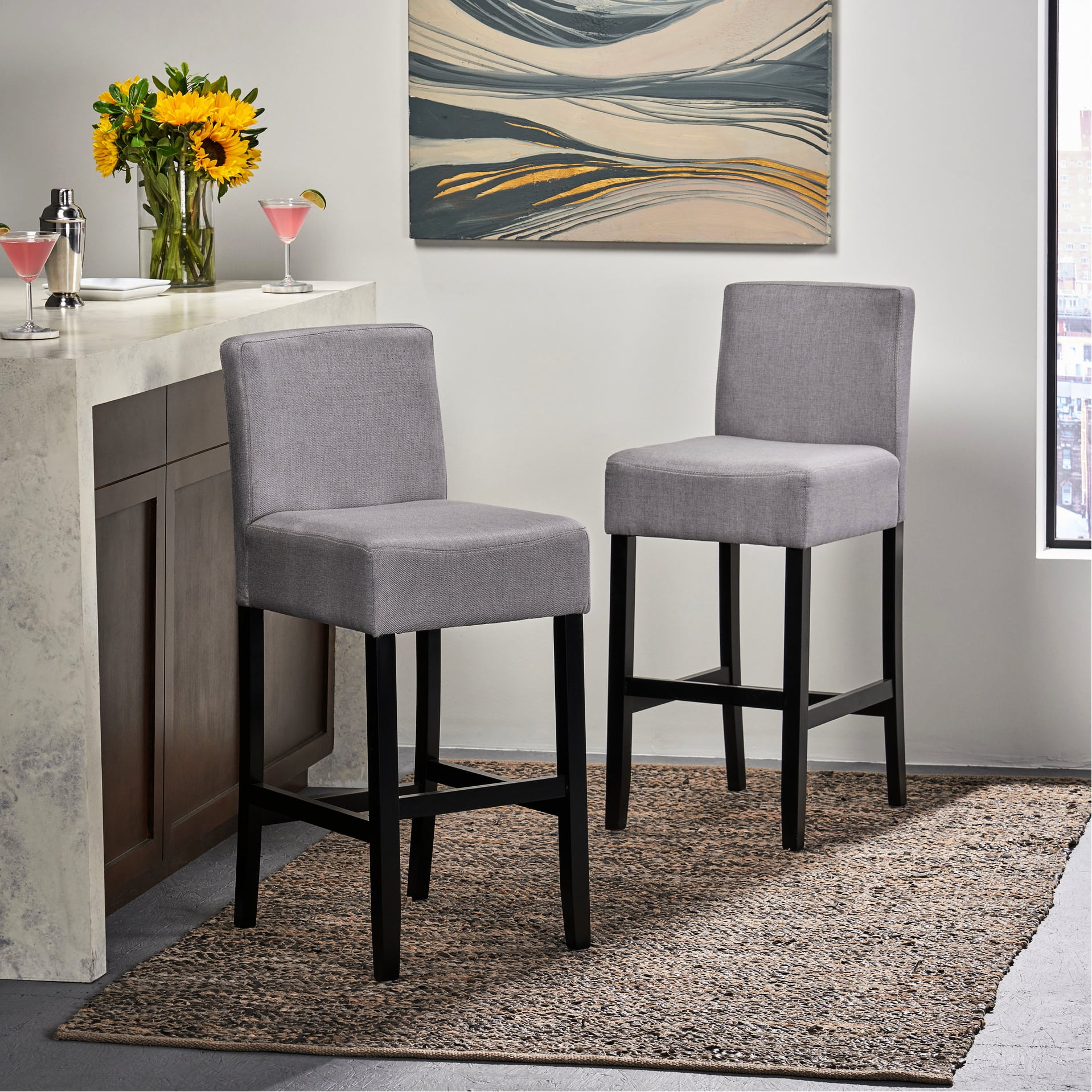 Of 2 30" Fabric - Solid Wood Frame With Rubberwood Legs Comfortable Breathable Cover L-shaped ...