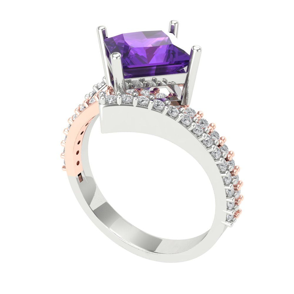 2.3075 ct Princess Cut Natural Amethyst Solitaire with Accents ...