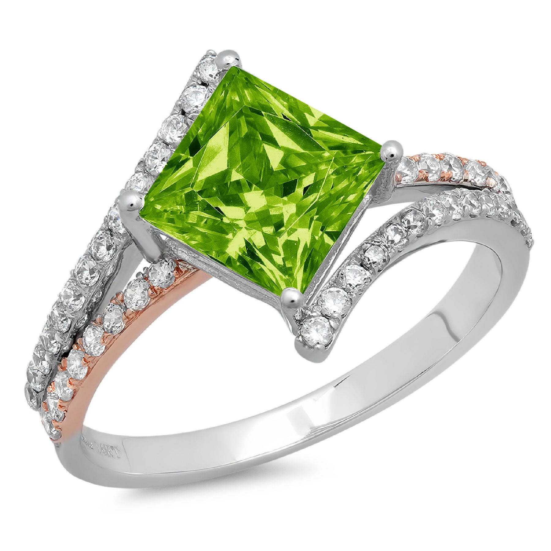 2.3075 ct Princess Cut Natural Peridot Solitaire with Simulated Diamond ...