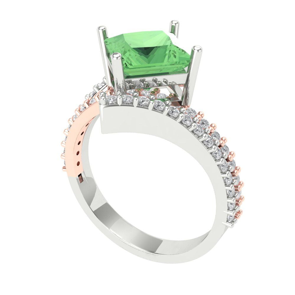2.49ct Princess Cut VVS1 VVS1 Genuine Conflict free Green Zircon Real Solid 18k White Rose Gold ...