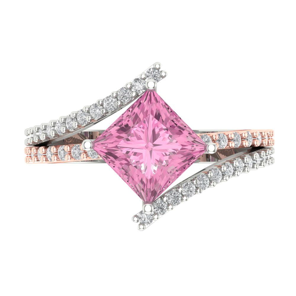 2.3075 ct Princess Cut Simulated Pink Diamond Solitaire with Simulated ...