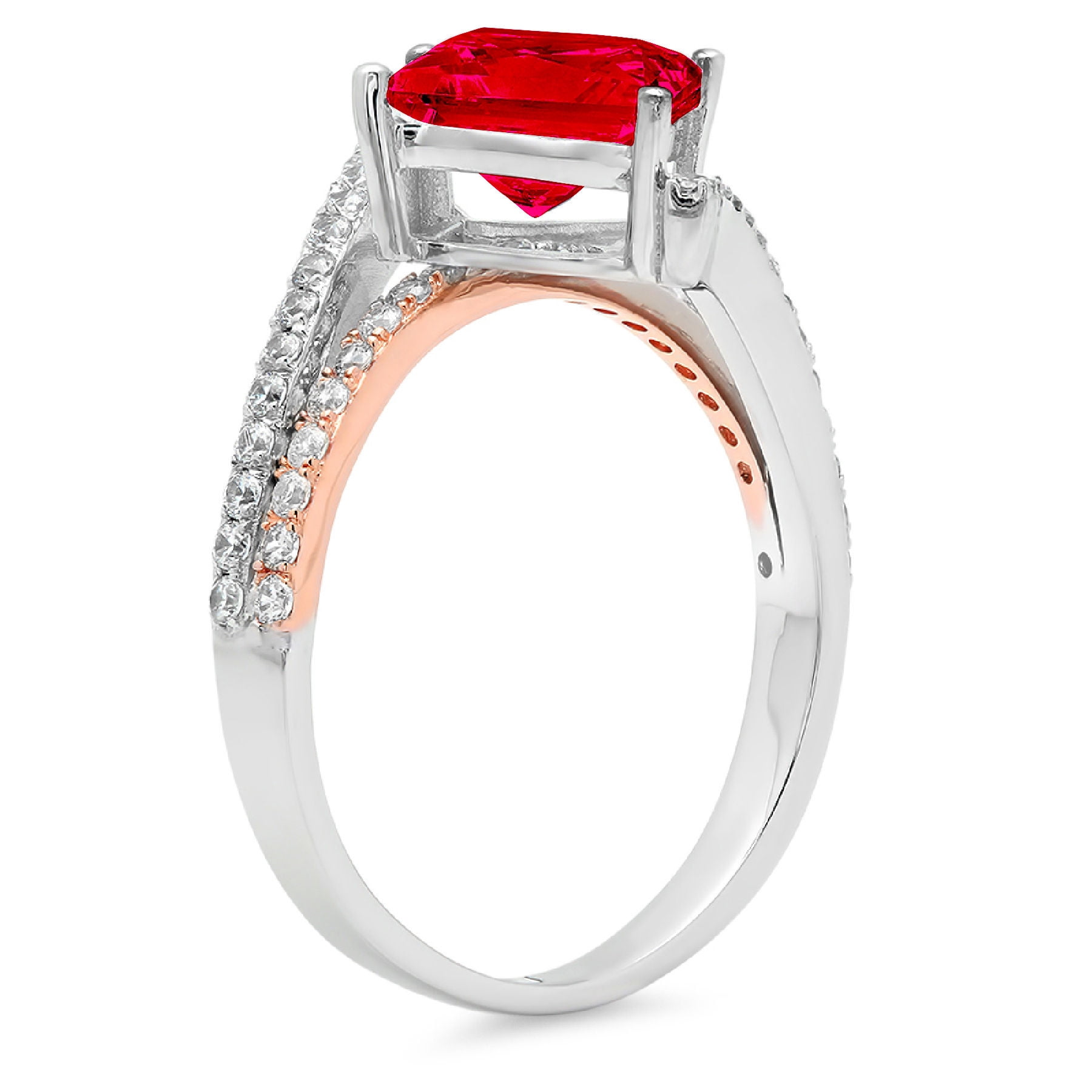 2.3075 ct Princess Cut Simulated Ruby Solitaire with Accents Engagement ...