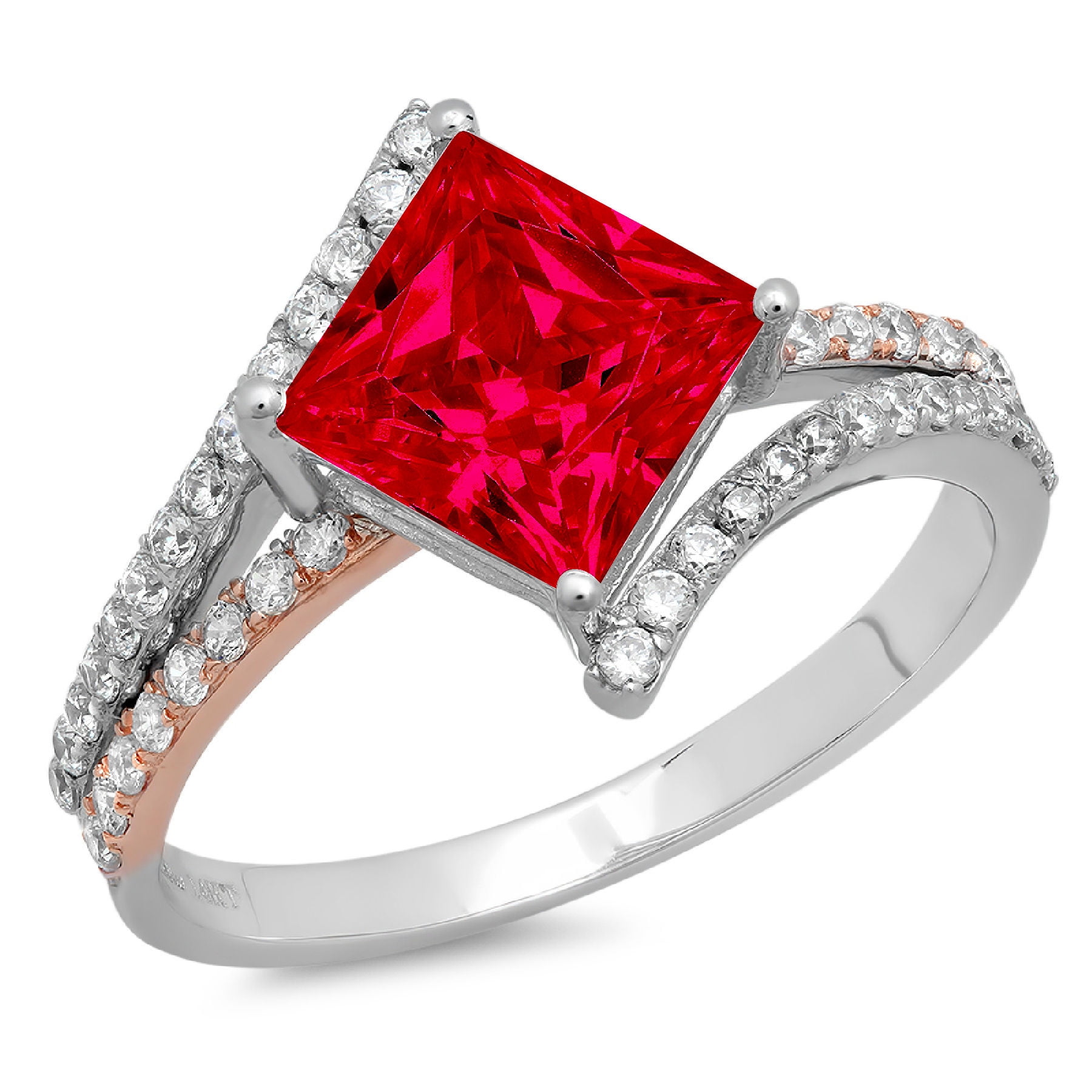 2.3075 ct Princess Cut Simulated Ruby Solitaire with Simulated Diamond ...