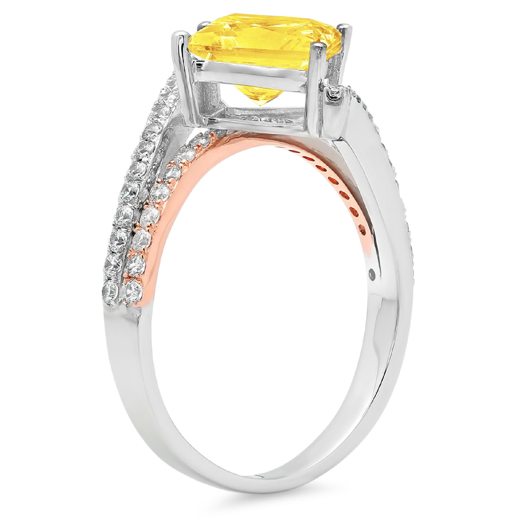 2.3075 ct Princess Cut Simulated Yellow Diamond Solitaire with Accents ...