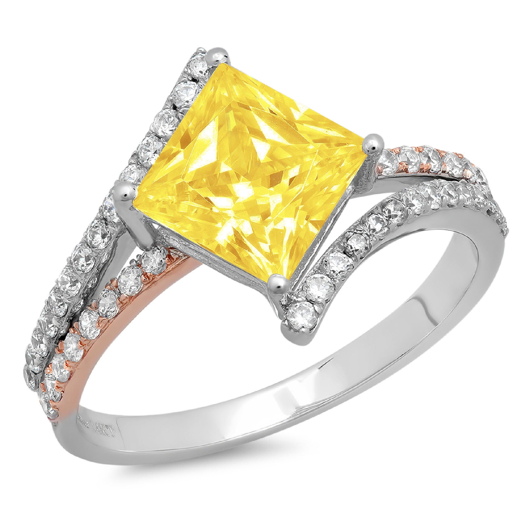 2.3075 ct Princess Cut Simulated Yellow Diamond Solitaire with ...