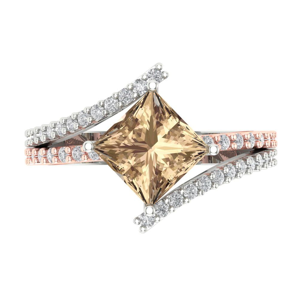 2.3075 ct Princess Cut Yellow Moissanite Solitaire with Simulated ...