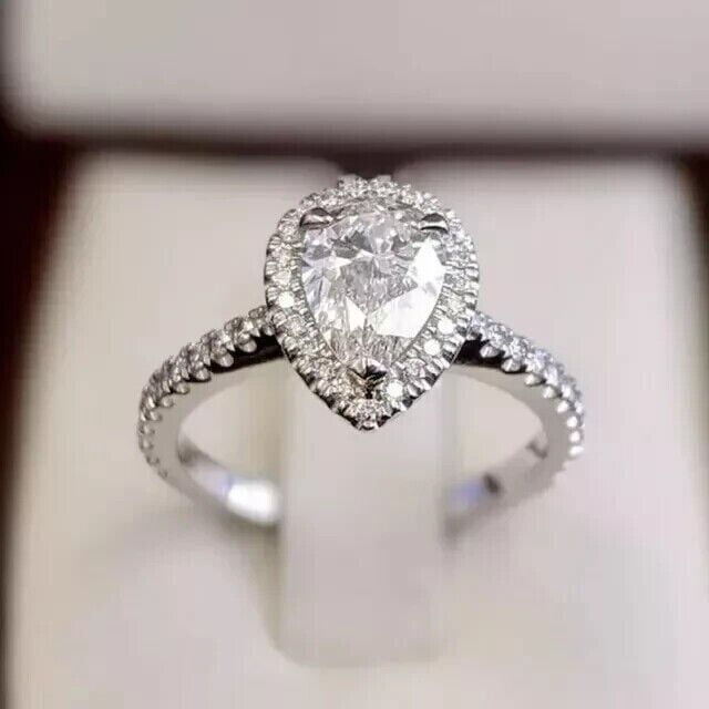 2.30Ct Pear Cut Lab Created Diamond Women's Pretty Wedding Ring In 14K ...