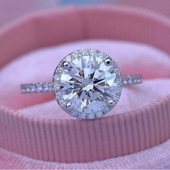 2.30Ct Round Cut Simulated Diamond Halo Engagement Ring In 14k White ...