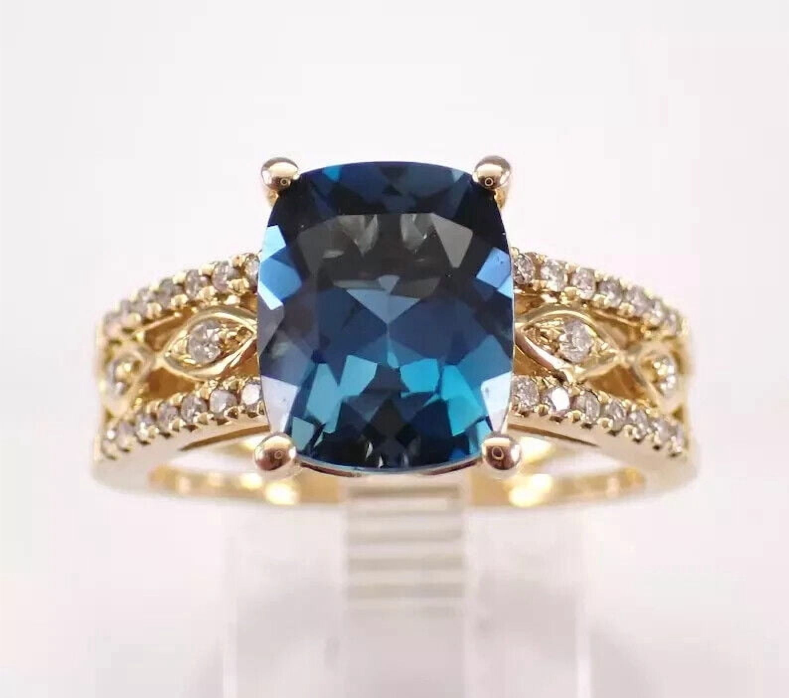 2.30Ct Simulated London Blue Topaz Halo Wedding Ring 14K Yellow Gold ...