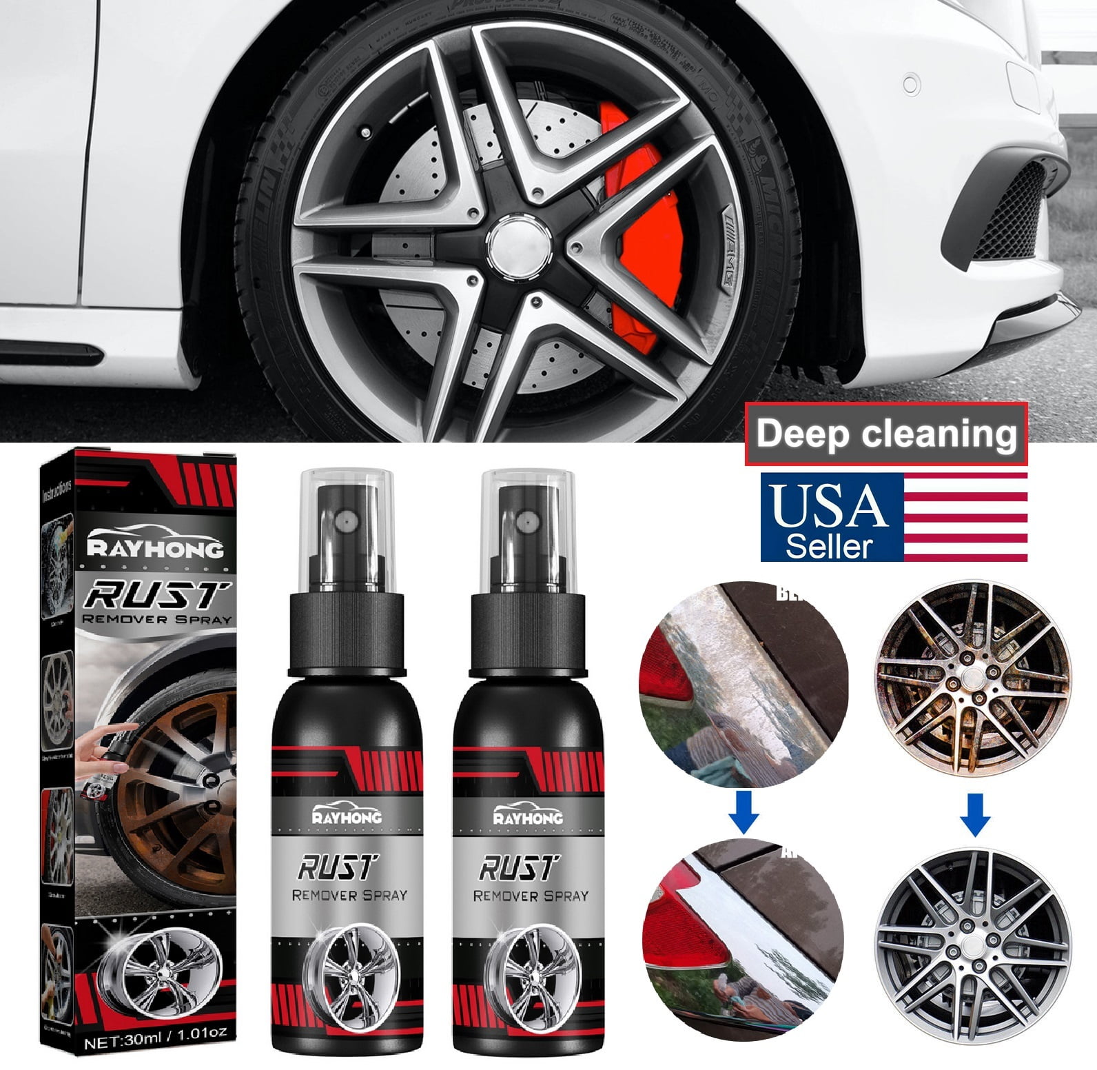 2× 30ml Multi-Functional Wheel Hub Renewal Agent, Metal Rust Remover ...