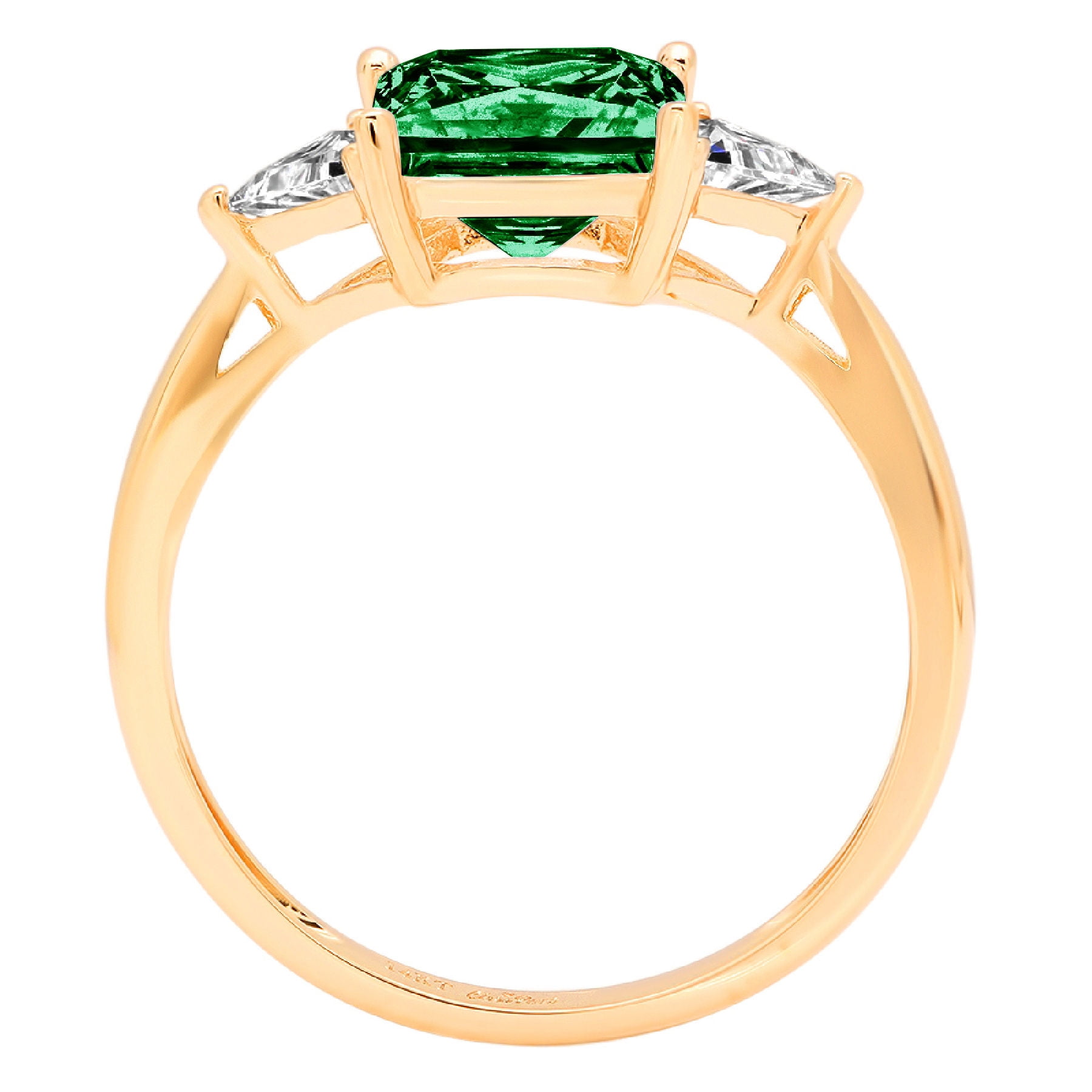 2.32 Ct Princess Cut Emerald Three-Stone Ring in Solid 18K Yellow Gold Size 9.25 - Walmart.com