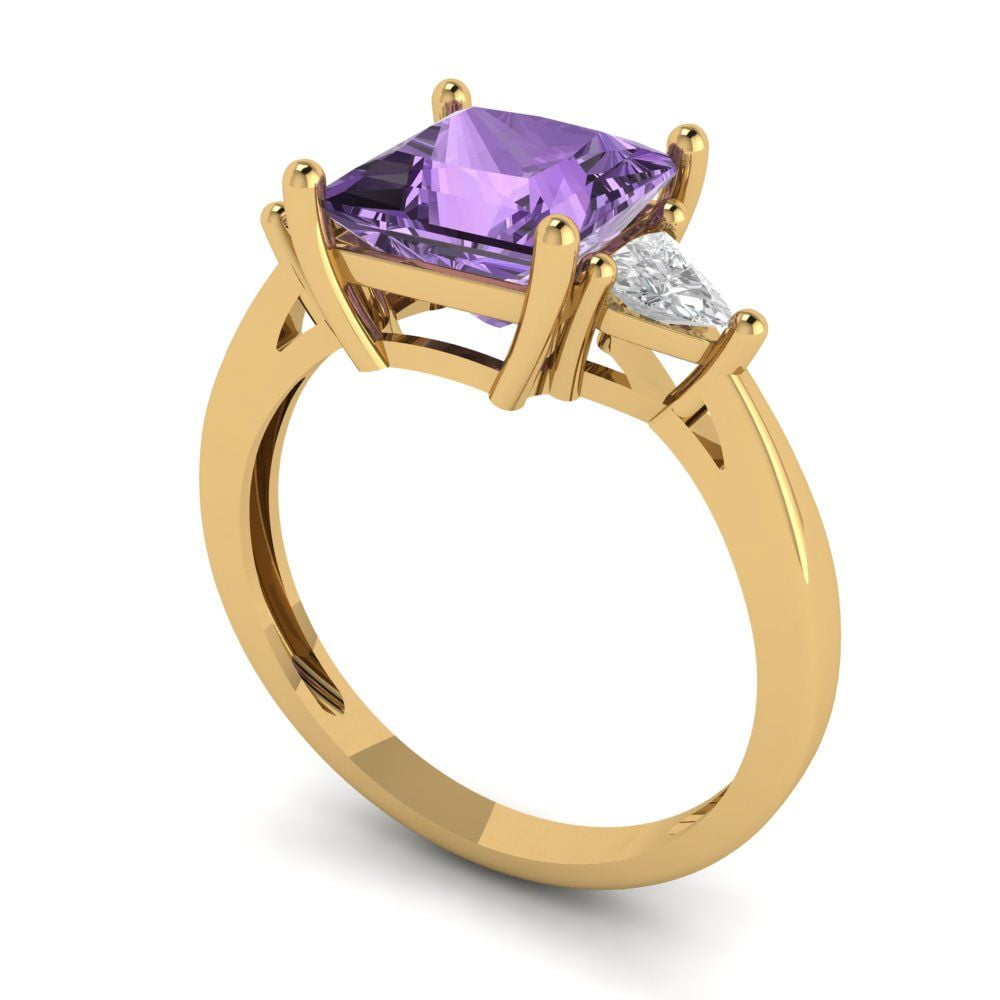 2.32 ct Brilliant Princess Cut VVS1 Clear Zircon 18K Yellow Solid Gold Three-Stone Wedding ...