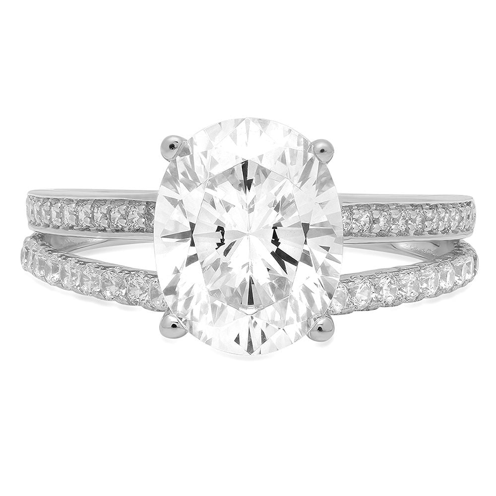 2.32 ct Oval Cut Simulated Diamond Solitaire with Accents 18K White ...