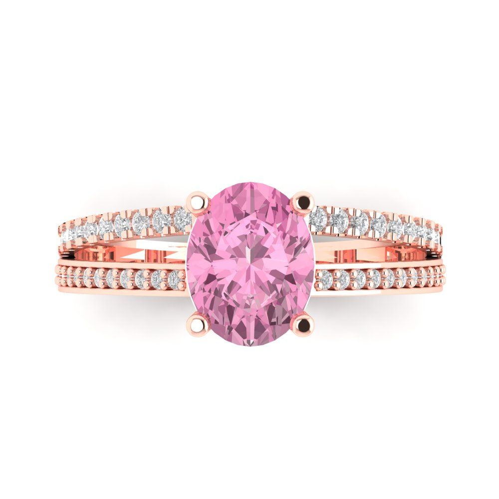 2.32 ct Oval Cut Simulated Pink Diamond Solitaire with Simulated ...