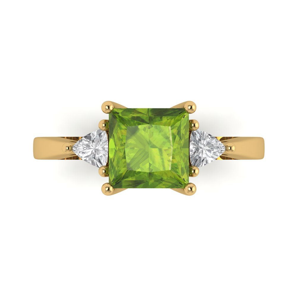 2.32 ct Princess Cut Natural Peridot 3 Stone 14K Yellow Gold Womens ...