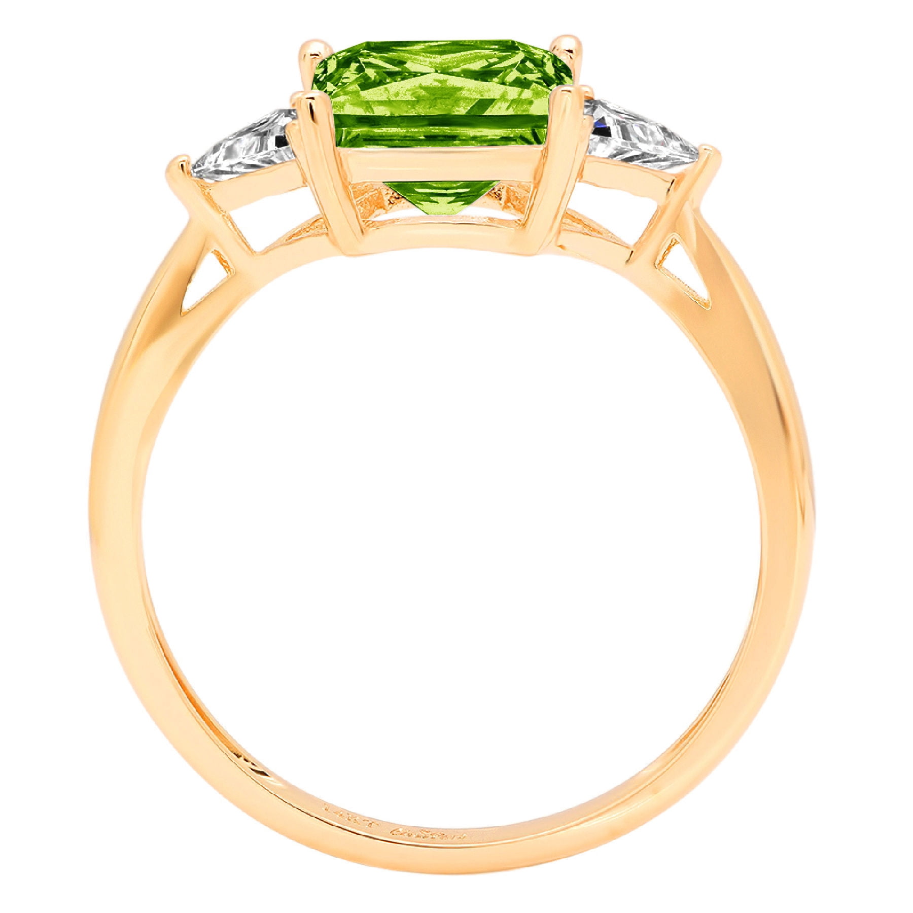 2.32 ct Princess Cut Natural Peridot Three-Stone Engagement Ring for ...