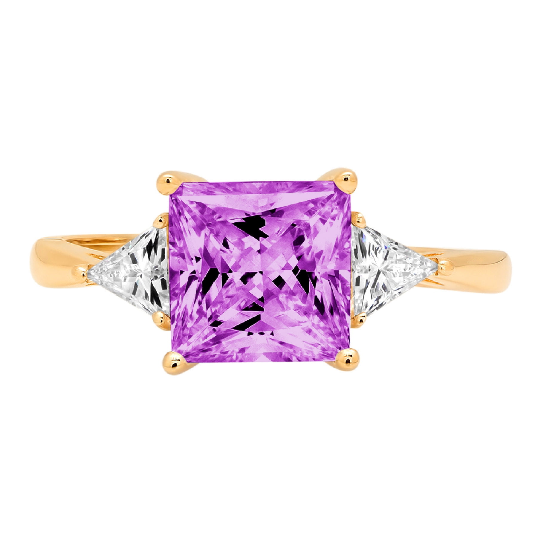 2.32 ct Princess Cut Simulated Alexandrite 3 Stone 18K Yellow Gold ...
