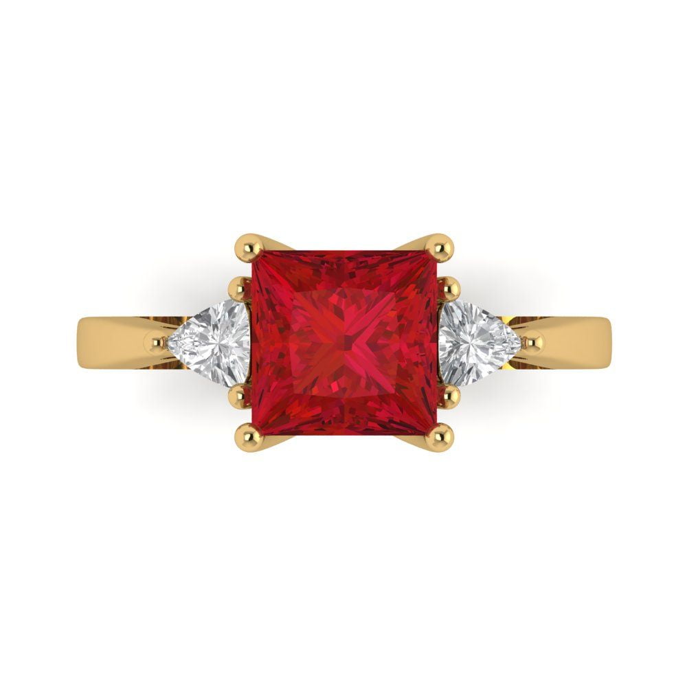 2.32 ct Princess Cut Simulated Ruby Three-Stone Engagement Ring for ...