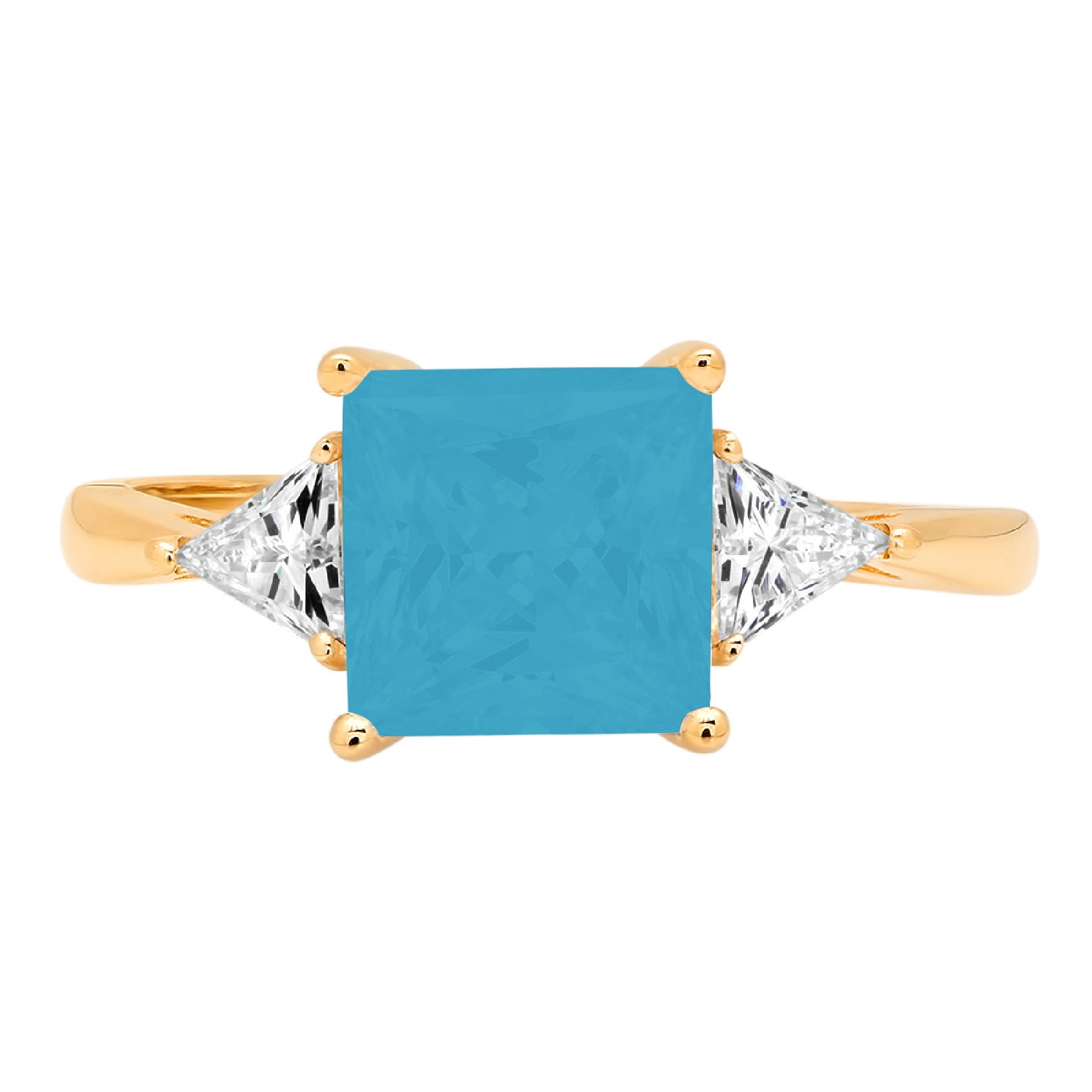2.32 ct Princess Cut Simulated Turquoise 3 Stone 18K Yellow Gold Womens ...