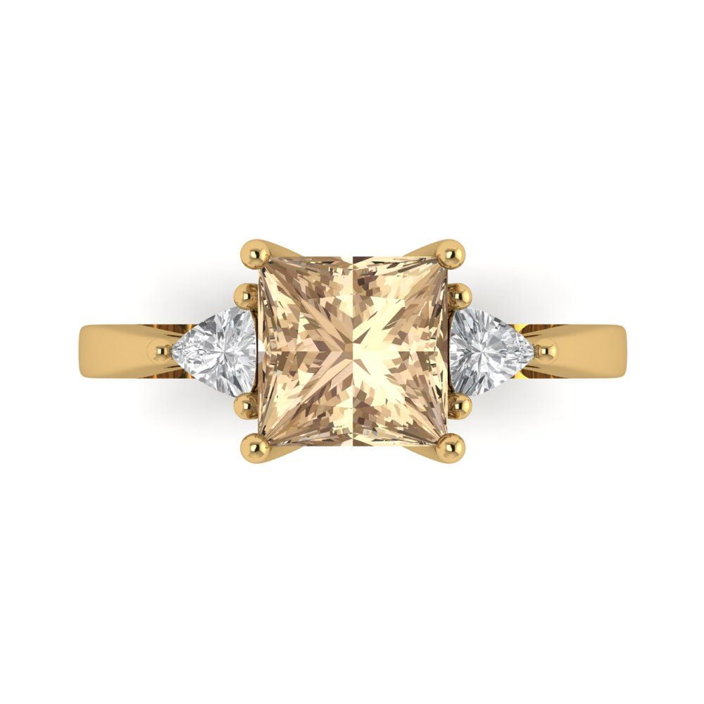 2.32 ct Princess Cut Yellow Moissanite 3 Stone 14K Yellow Gold Womens Engagement Ring - Walmart.com