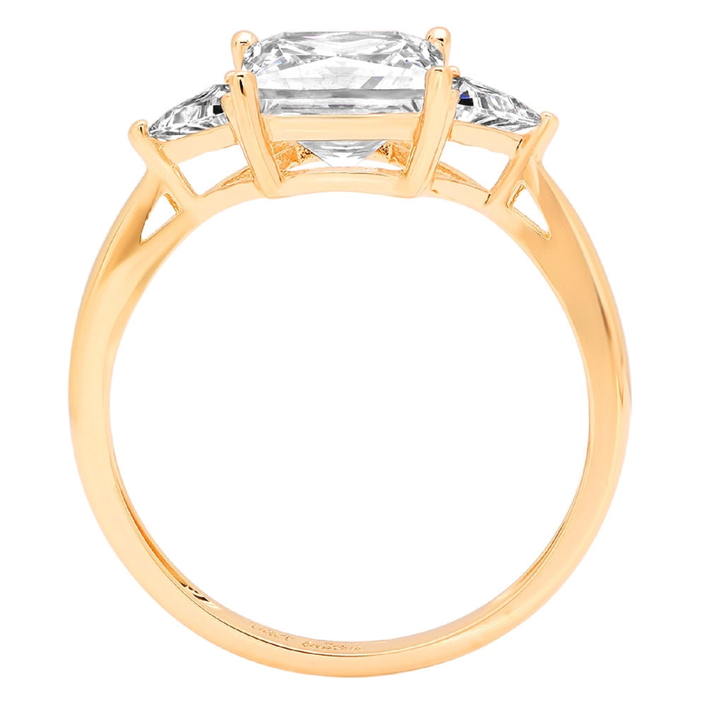 2.32Ct Princess Cut Moissanite Three-Stone Engagement Ring in Solid 18K Yellow Gold Size 7.75 ...