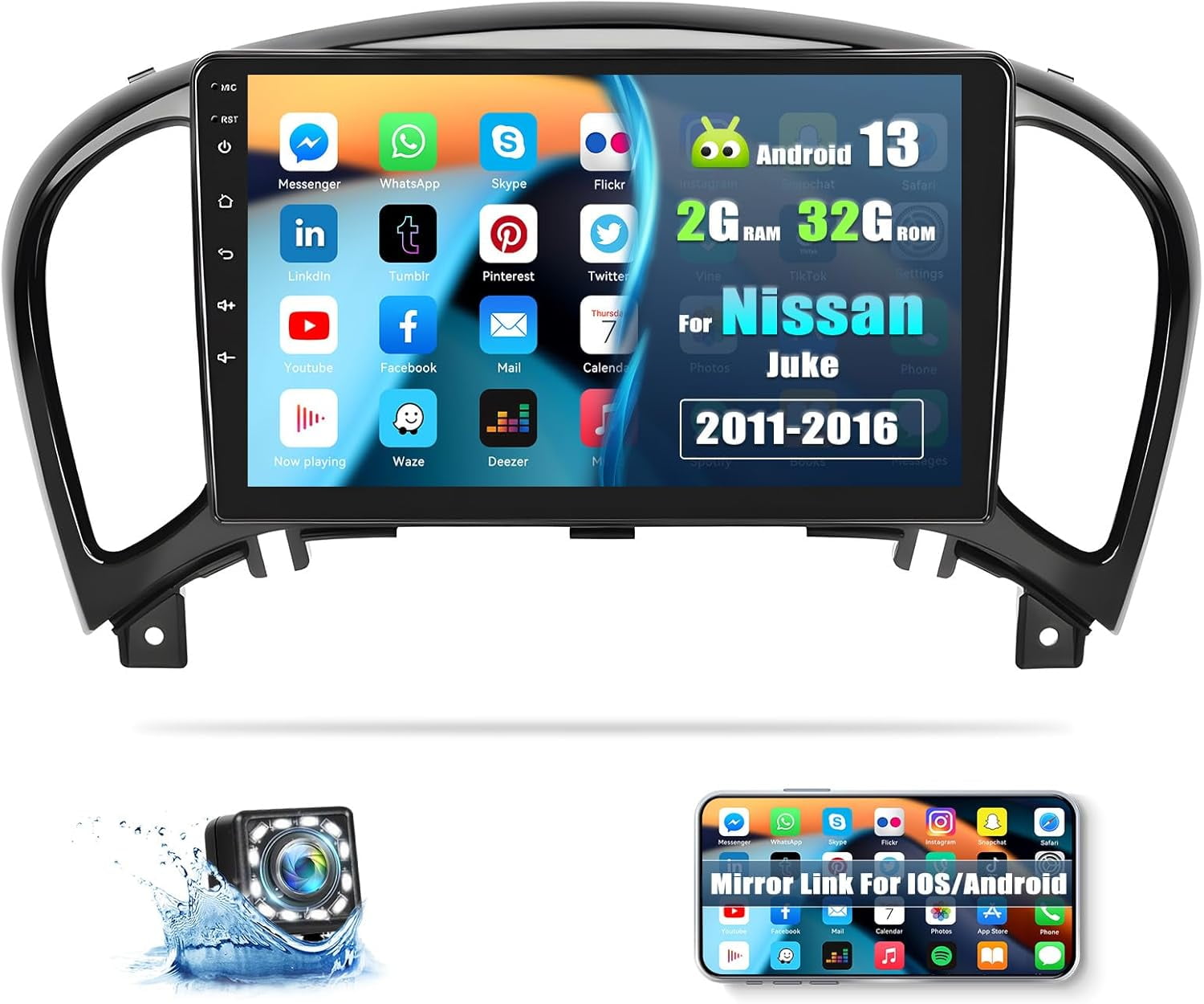 [2+32GB] Car Stereo Radio for Nissan Juke 2011-2016,9 Inch Touchscreen ...