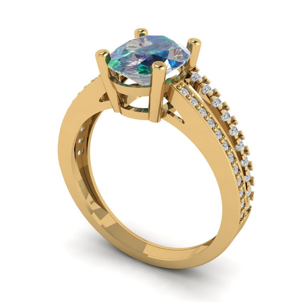 2.32ct oval cut blue moissanite 18k yellow gold Bridal Wedding Engagement Promise Anniversary ...