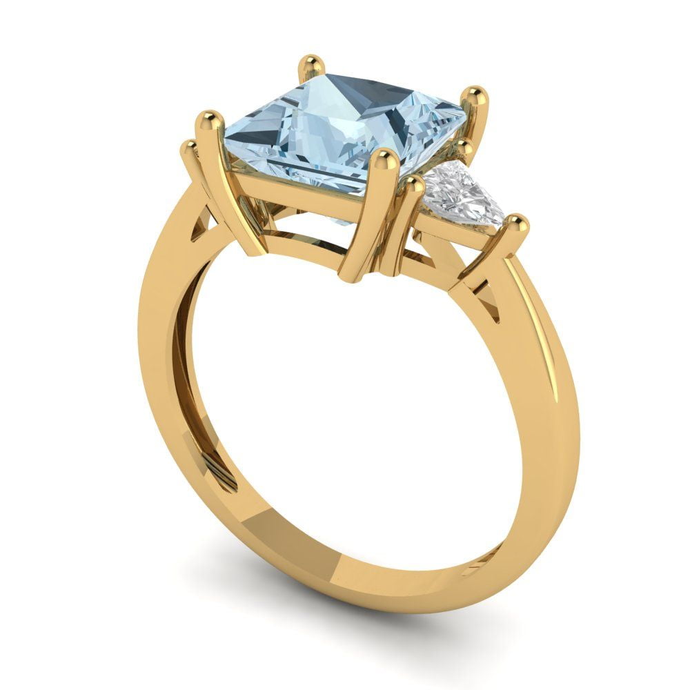 2.32ct princess cut natural sky blue topaz 14k yellow gold 3 stone ...