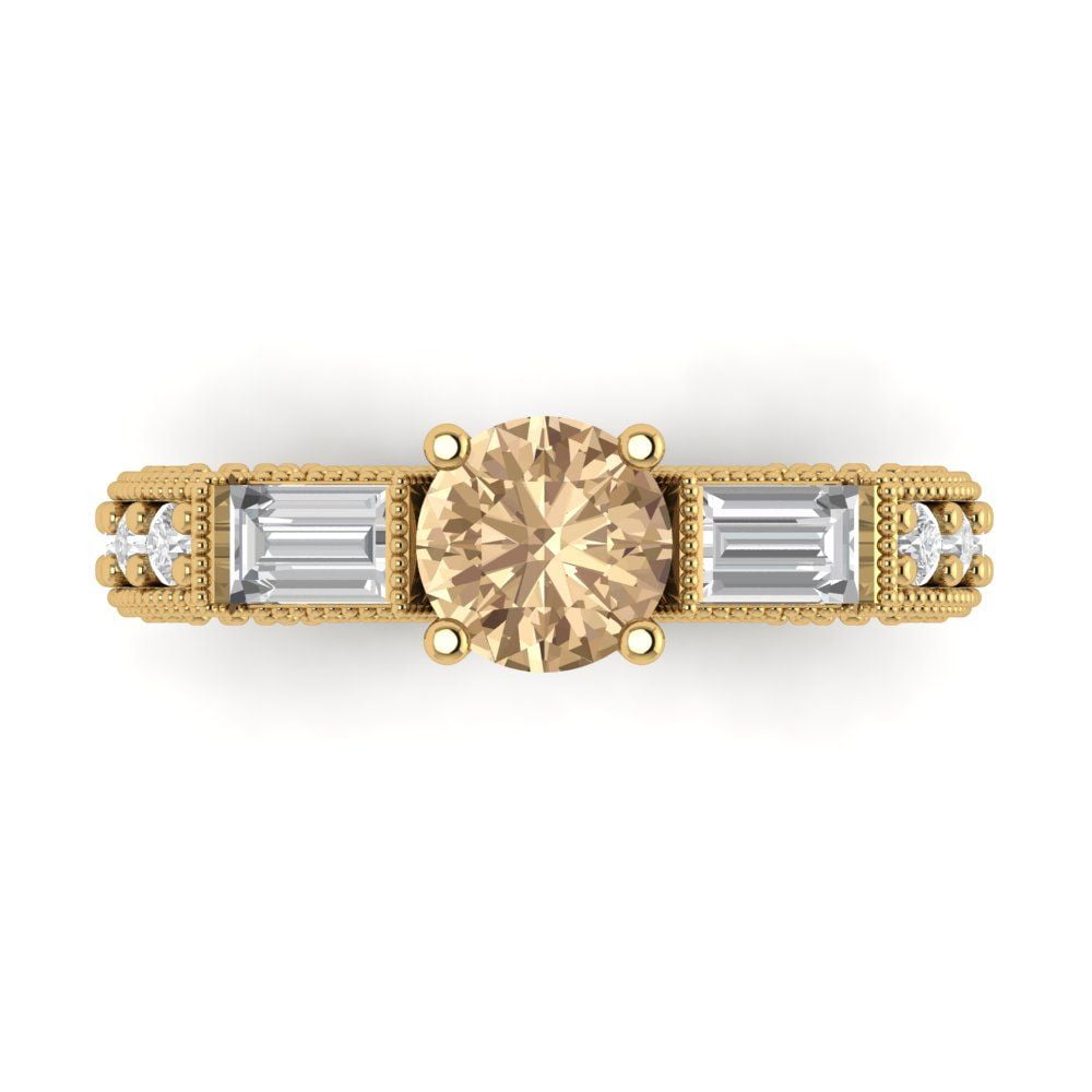 2.33 ct Round Cut Yellow Moissanite 3 Stone 14K Yellow Gold Womens Engagement Ring - Walmart.com