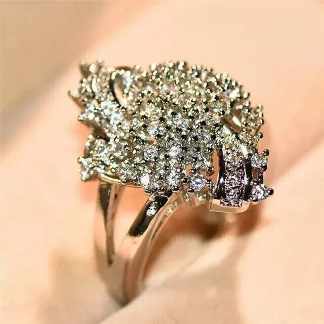 2.33Ct Round Cut Lab Created Diamond Women's Cluster Engagement Ring 14K White Gold Plated ...