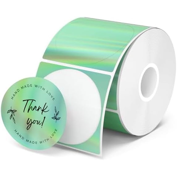 2" Circle Holographic Thermal Label Stickers Green, Round Printable ...